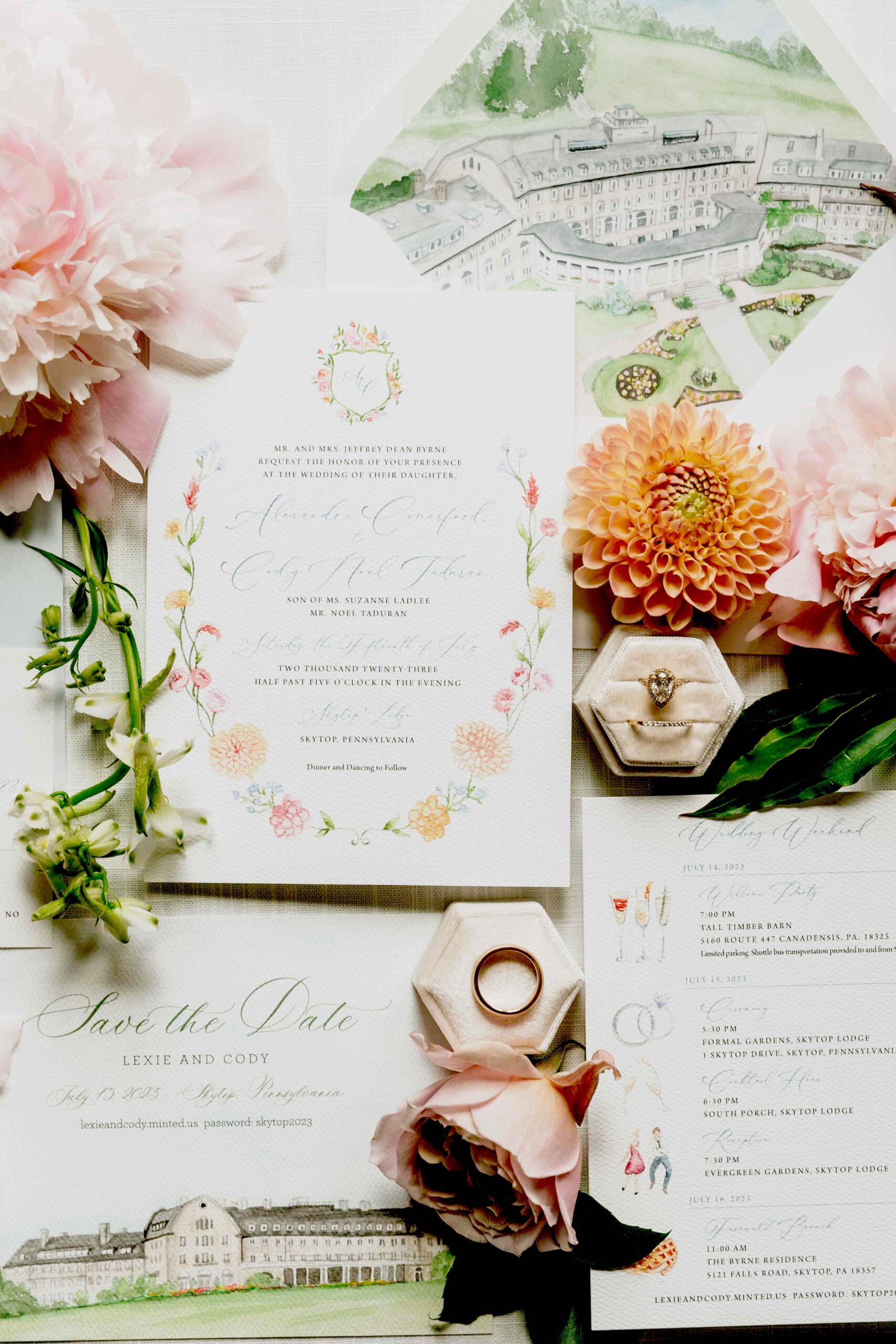 Mountain Elegance – A Watercolor Wedding Invitation Suite for Skytop ...