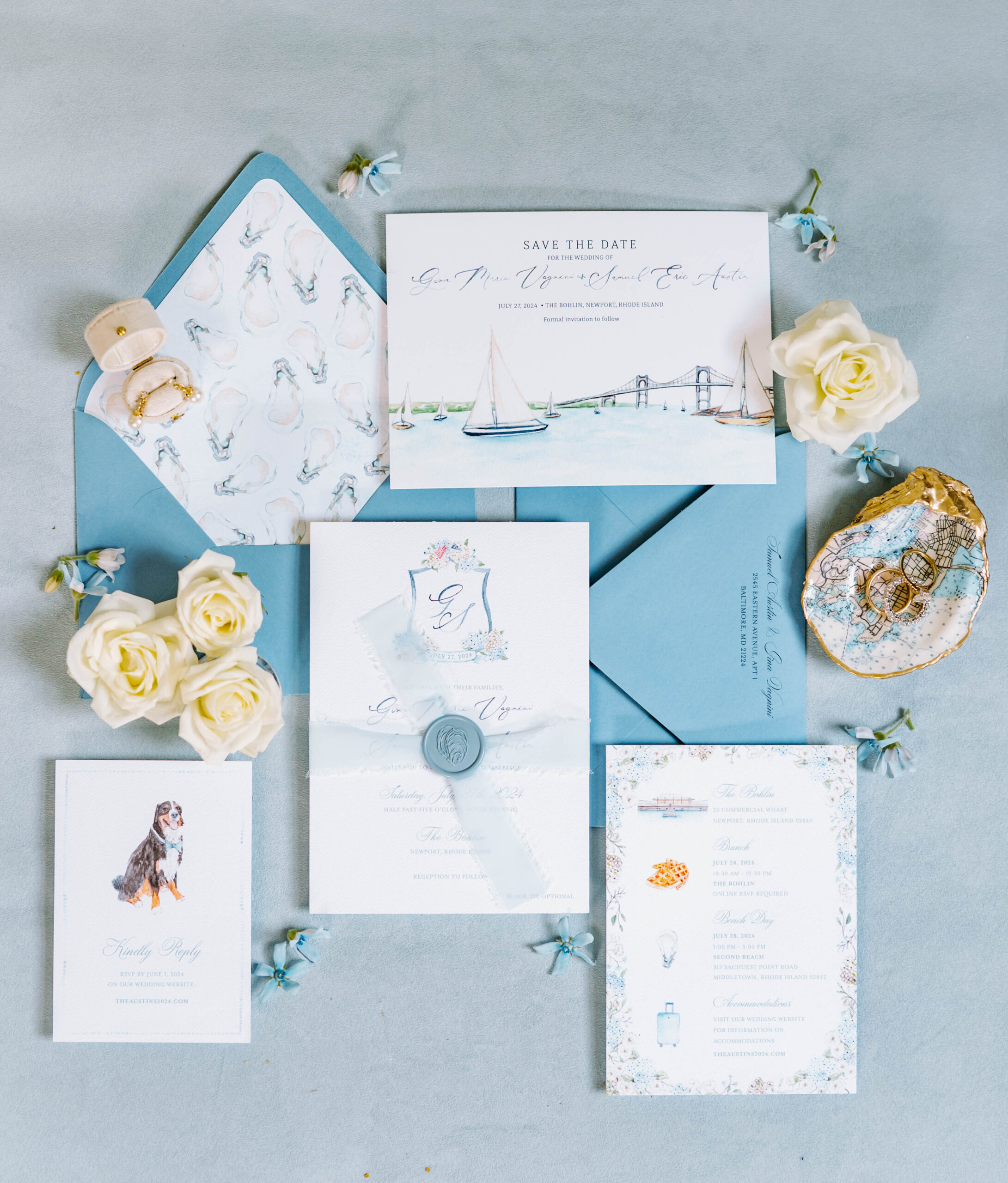 Coastal Luxe Wedding Invitation for The Bohlin Wedding in Newport ...