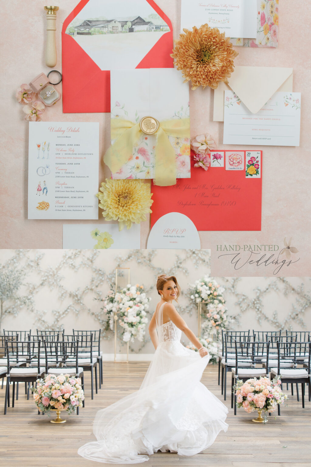 Romantic Watercolor Wedding at Terrain Delaware Valley – Hand-Painted ...